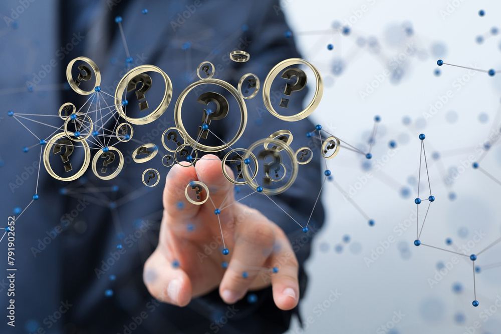 Businessman solving problem with digital question marks 3D rendering Stock Illustration | Adobe ...