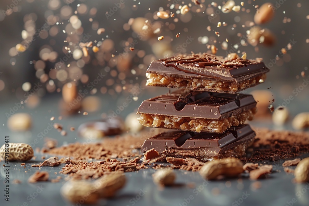Indulge in a delightful visual feast as a chocolate bar wafer floats ...