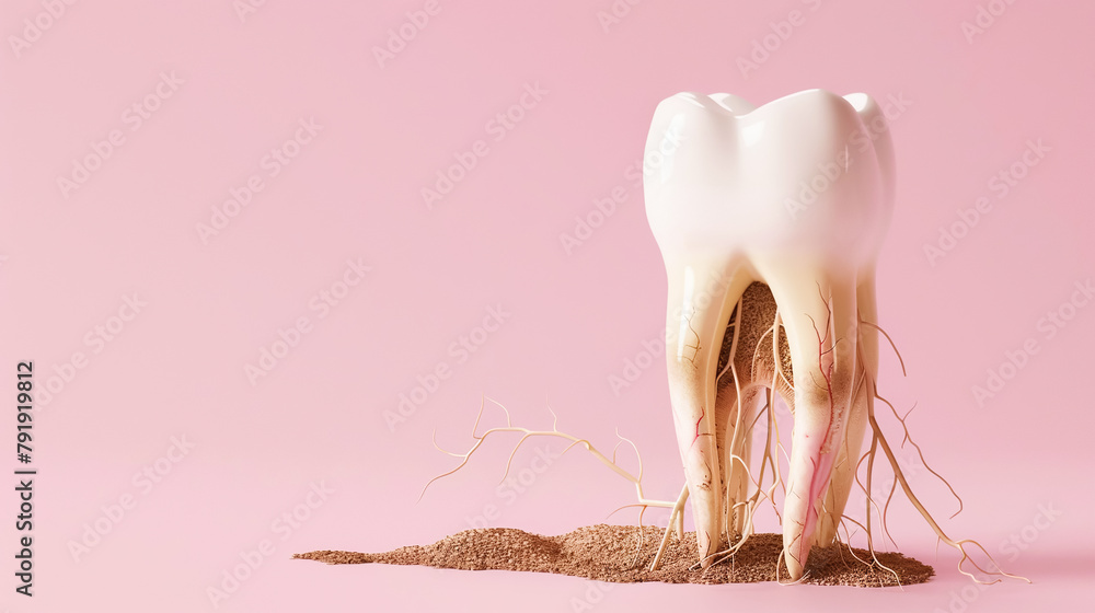 Model of a diseased tooth, inflammation of molar roots, periodontitis ...