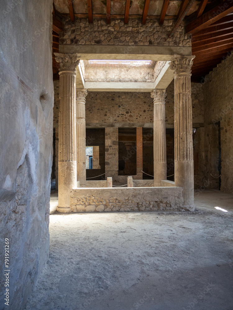 Atrium with four Corinthian columns surrounding the impluvium of the ...