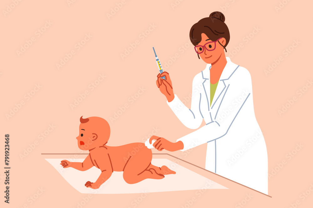 Woman pediatrician gives injection in butt of infant to preventively ...