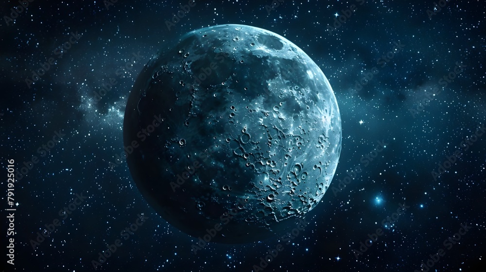 Moon looking blue in space. 3D scene created and modelled in Adobe ...