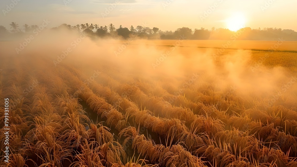 Desolate rice fields with swirling dust in scorching heat. Concept ...