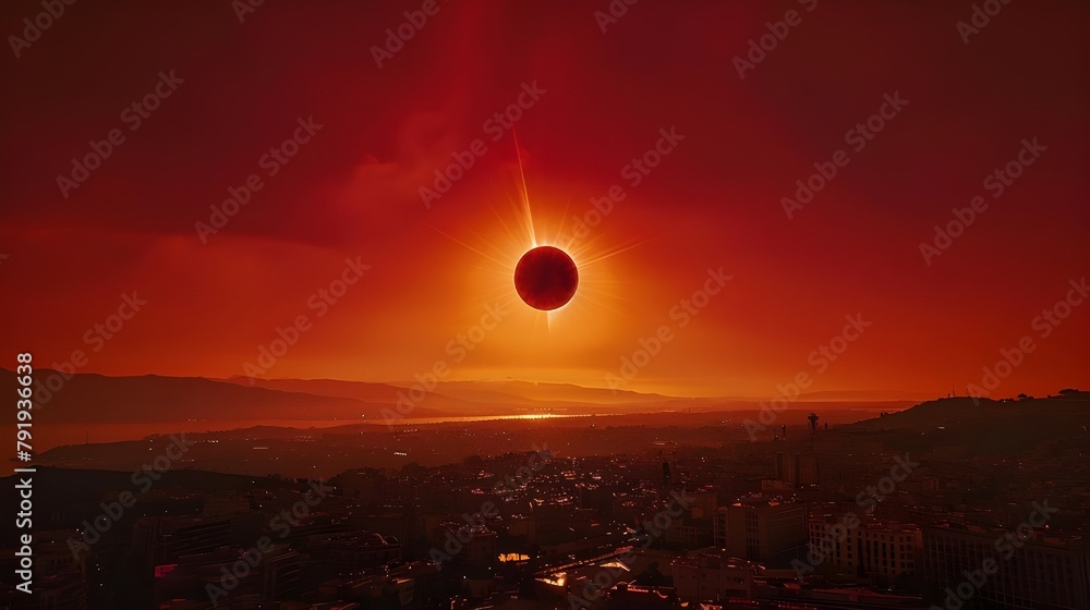 Apocalyptic dramatic image, doomsday event concept. Glowing full moon ...