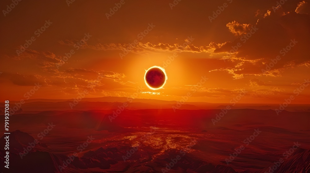 Apocalyptic dramatic image, doomsday event concept. Glowing full moon ...