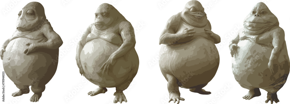 Set of vector smooth-skinned bald funny and cute monsters isolated on ...