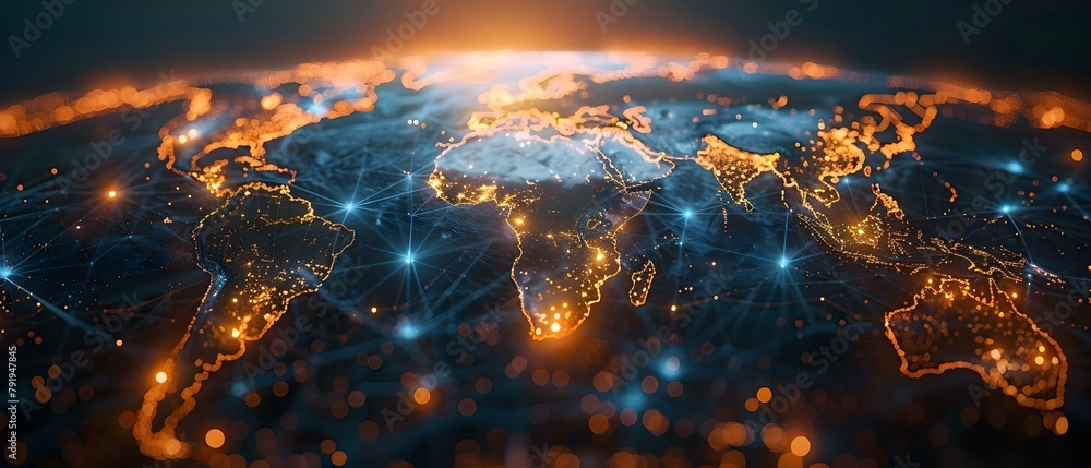 World map with global network connections symbolizing global business ...