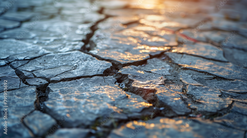 black dry land with large cracks, shows the problems of drought in hot ...