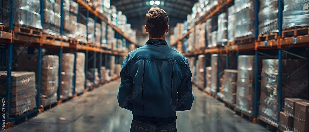 Man inspecting goods in warehouse. Concept Warehouse Inspection ...