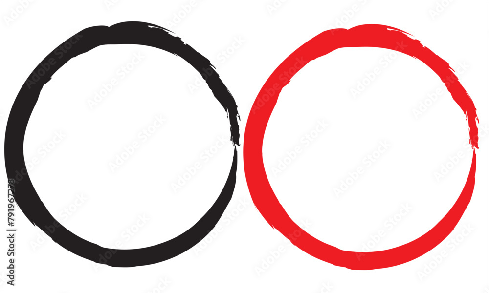 Two colour circle brush strokes isolated, hand drawn paint brush circle ...