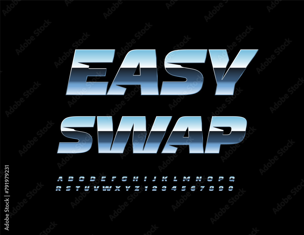 Vector financial emblem Easy Swap. Futuristic silver Font. Techno style ...