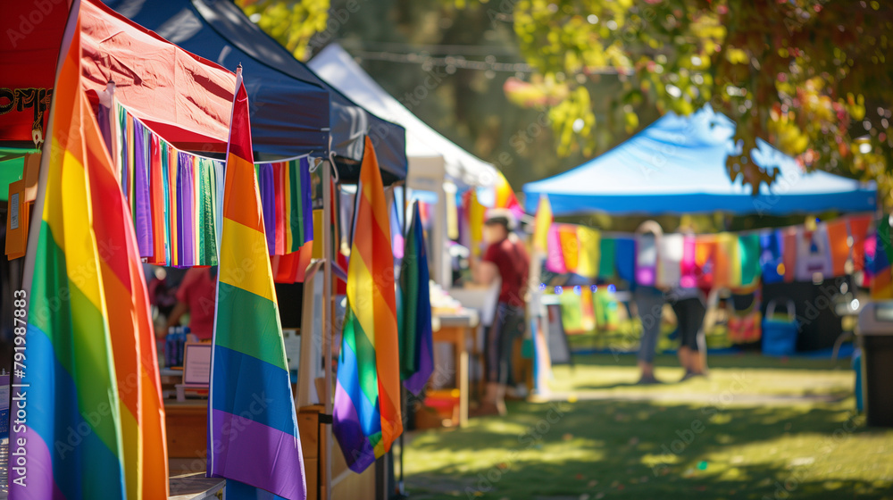 Informational booths at a Pride event, providing support and resources ...