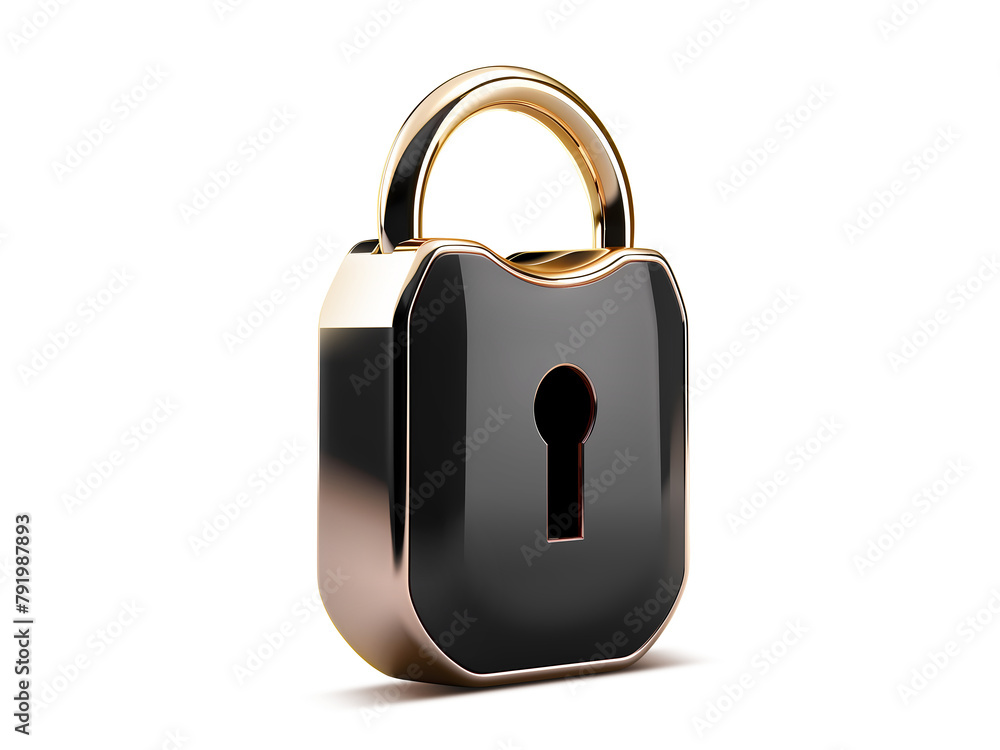 Black and gold secure padlock, password security, identification by ...