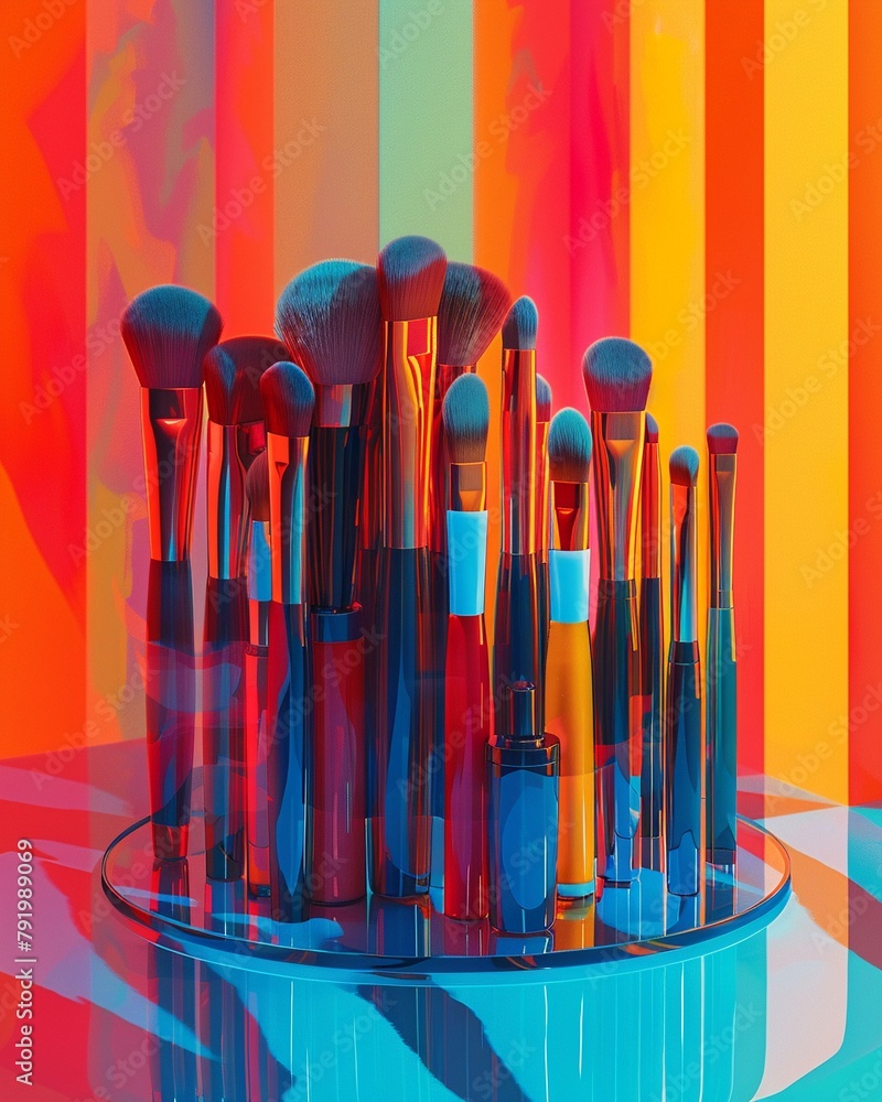 Circular Beauty An illustration of a stack of makeup brushes arranged ...