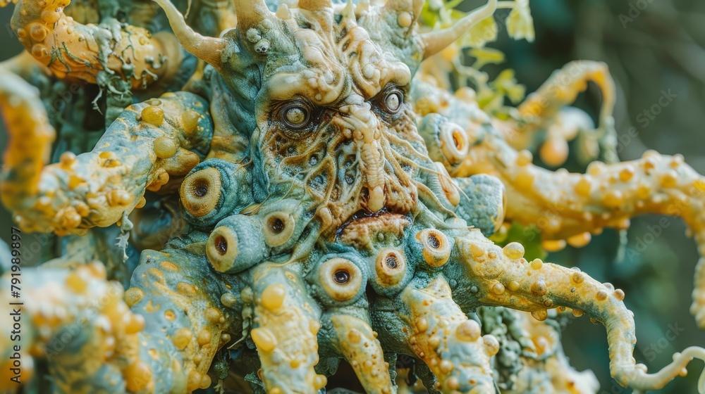A tight shot of an enigmatic creature with multiple eyes and an ...
