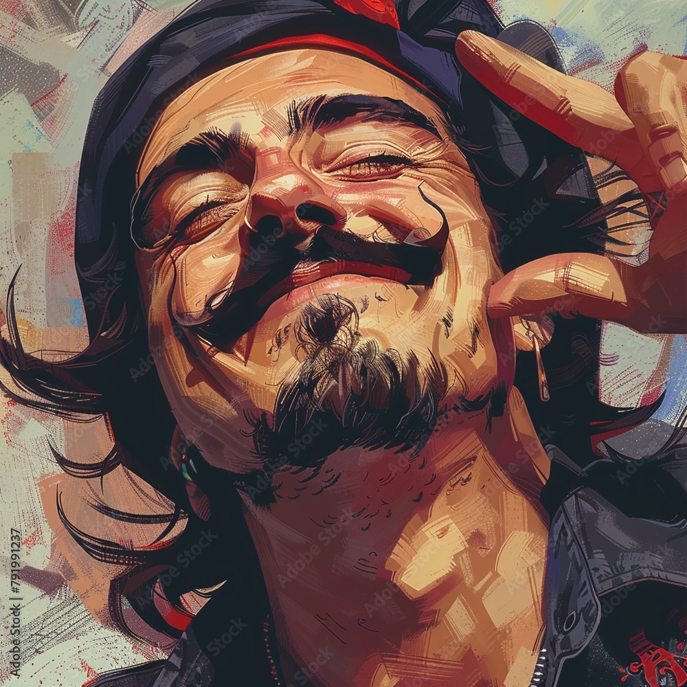 Joyful Gesture An illustration of a mans face in closeup, showing a ...
