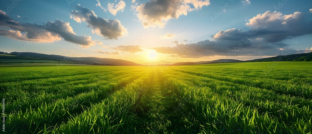 Large green field with arrow symbolizing sustainable ecofriendly ...