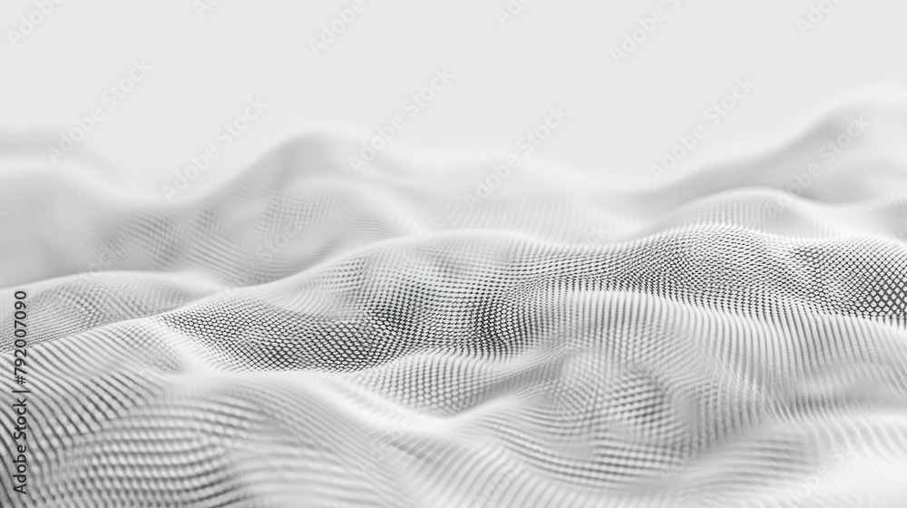White digital mesh on a soft gray background. 3D geometric wave design ...