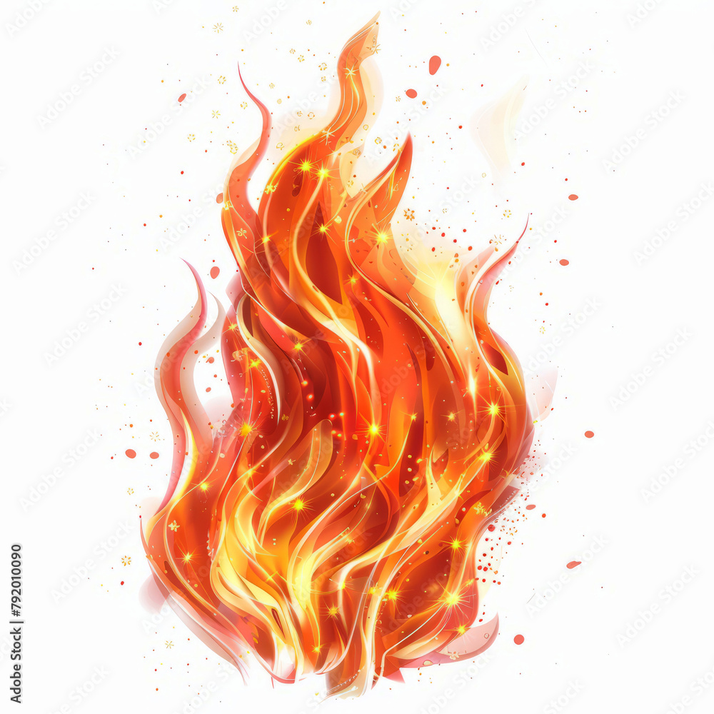 Fiery watercolor flames rendered in a semi-realistic style on a white ...