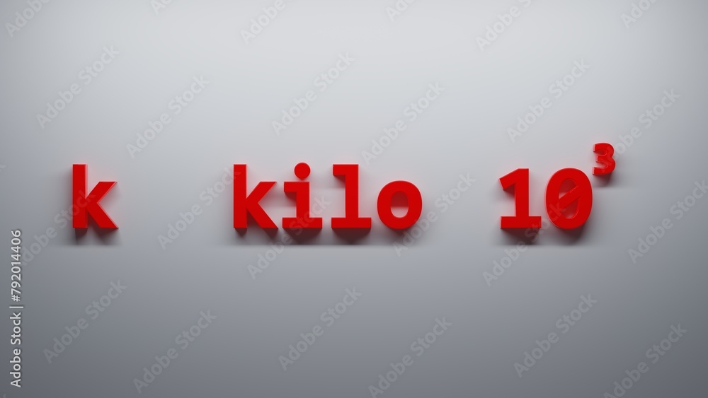 k kilo 10 3 Metric Prefixes numbers - 3D render illustration - white ...