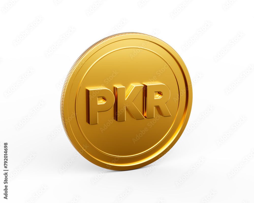 3d Golden Shiny Rounded Pakistani Rupee PKR Coin Isolated On White ...