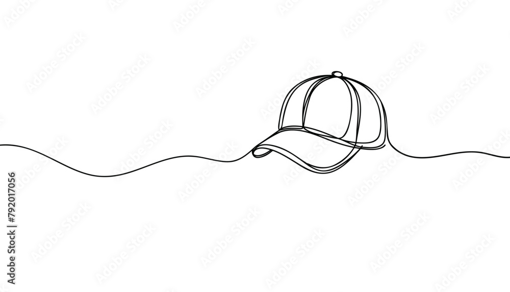 Continuous line, Baseball cap. Drawing of set Fashion. Vector ...