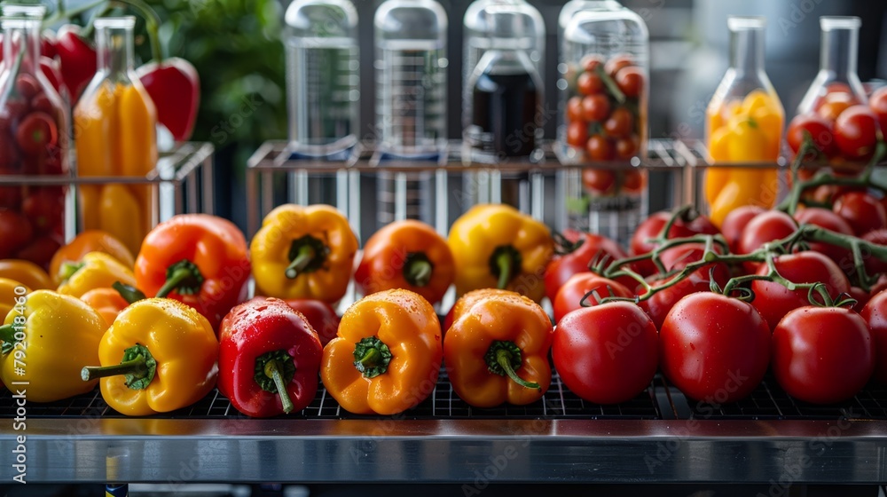 Bell peppers freshly washed with water drops in a modern kitchen Stock ...