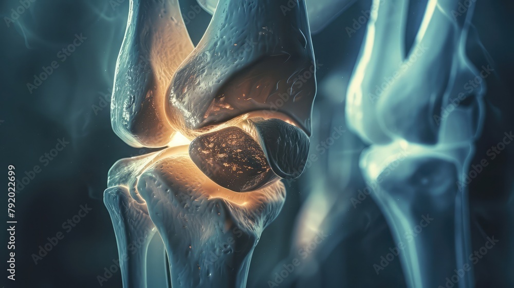 A diagnostic X-ray capturing the internal anatomy of the knee joint ...