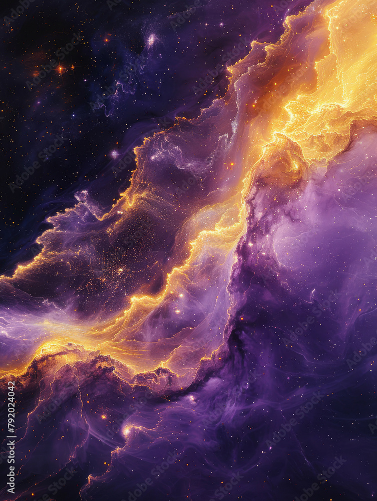 Cosmic Majesty Exploring the Abstract Purple and Gold Nebulae of the ...