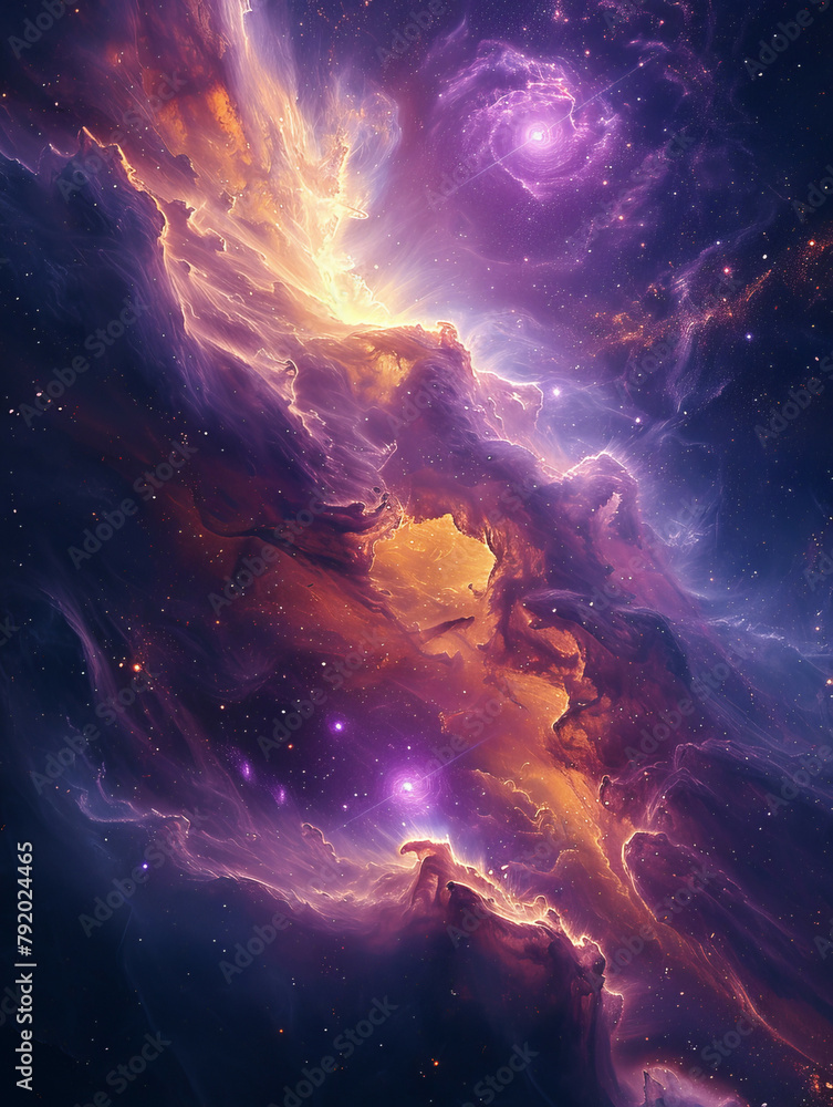 Cosmic Majesty Exploring the Abstract Purple and Gold Nebulae of the ...
