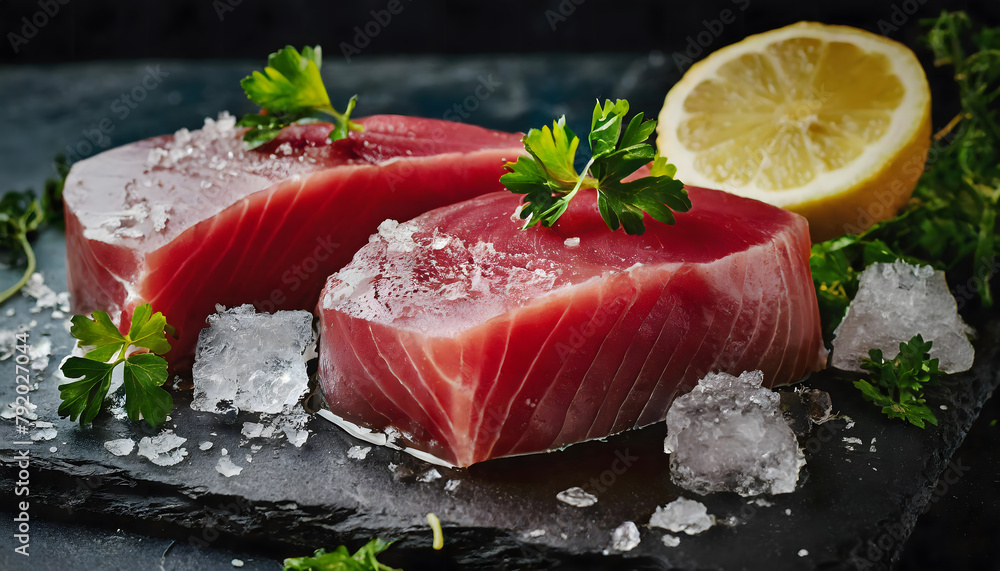 Thunfisch, steaks, frisch, roh, close up, neu, modern, fisch, eis ...