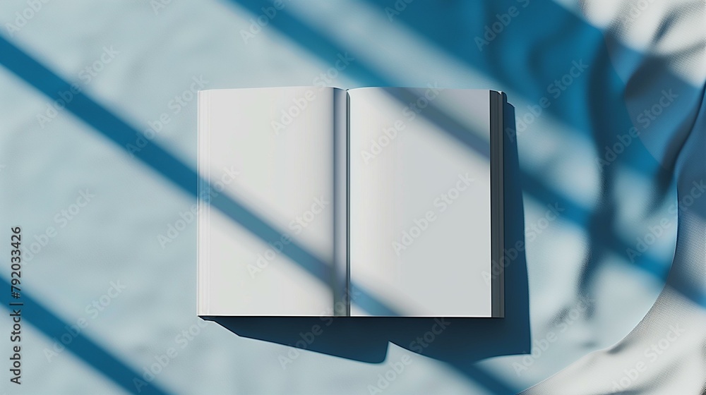 blank book mockup on blue background, book cover sheet diary single ...