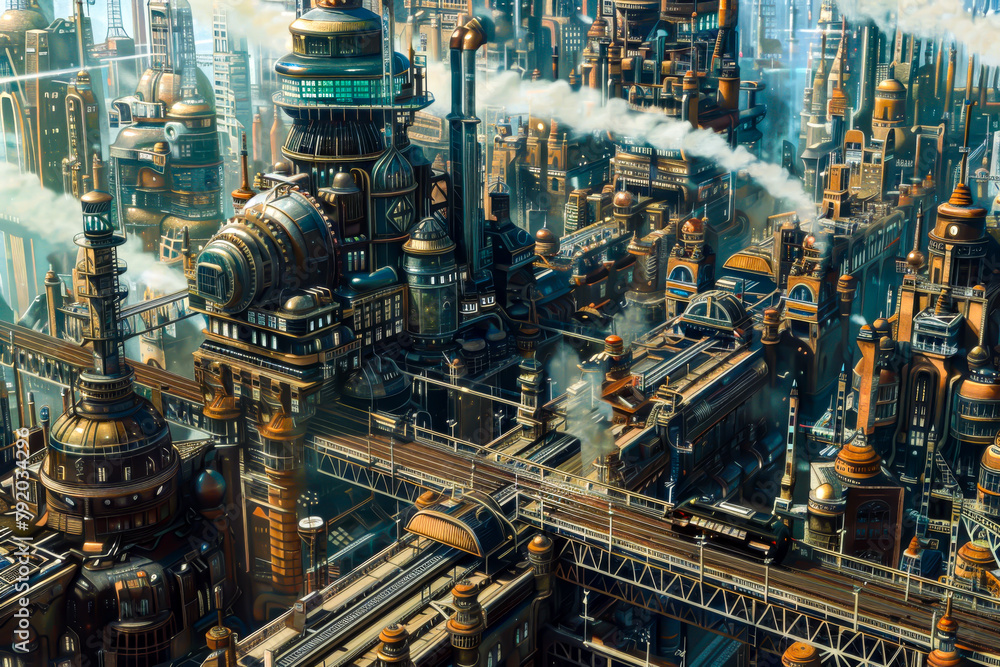 A city depicted as a giant machine, its buildings and infrastructure ...