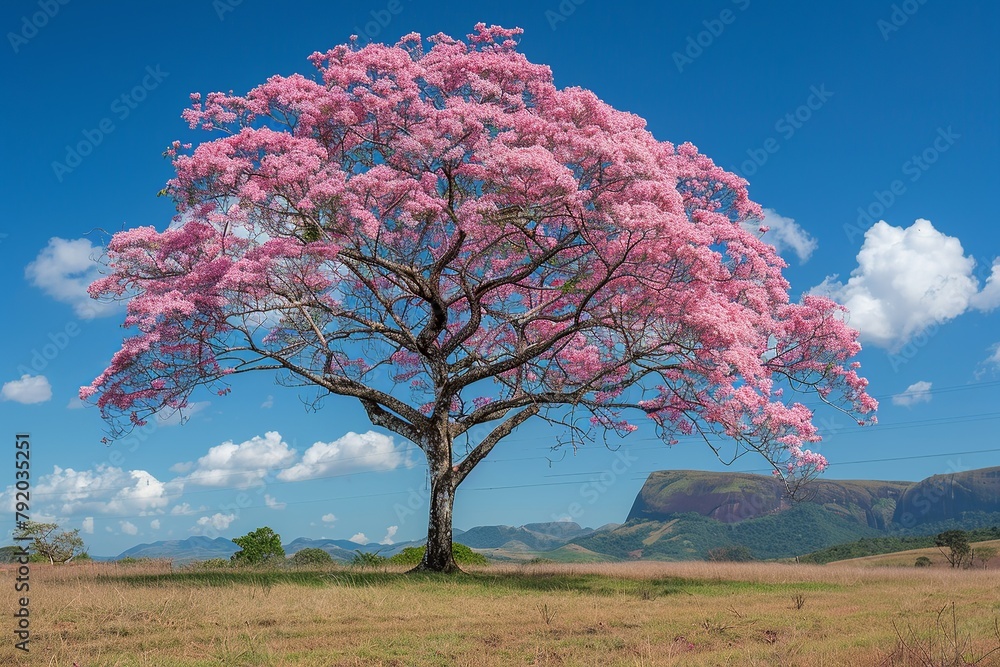 Witness the enchanting beauty of a majestic pink Ipê tree in full bloom ...