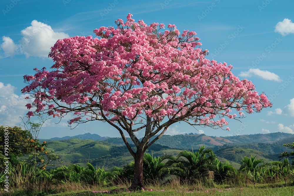 Witness the enchanting beauty of a majestic pink Ipê tree in full bloom ...
