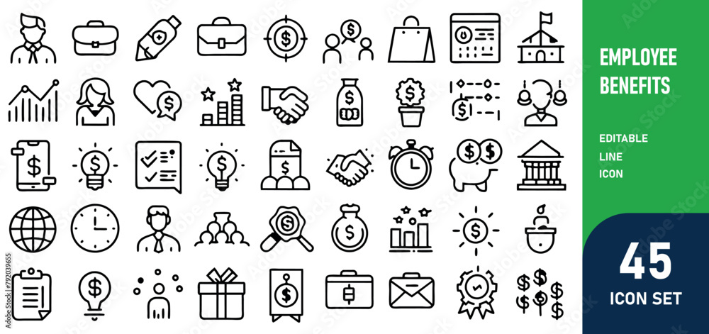 Employee Benefits Line Editable Icons set. Vector illustration in ...