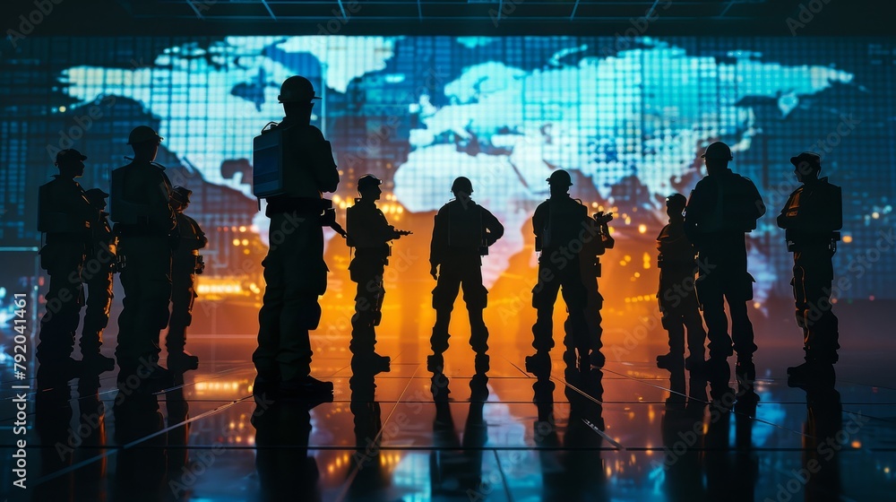 Emergency Preparedness Silhouettes of Crisis Response Team in Action at ...