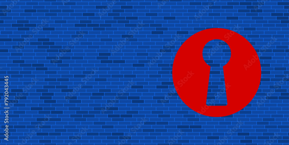Blue Brick Wall with large red keyhole symbol. The symbol is located on ...