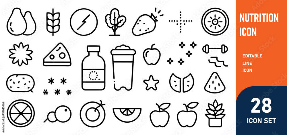 Nutrition Line Editable Icons set. Vector illustration in modern thin ...
