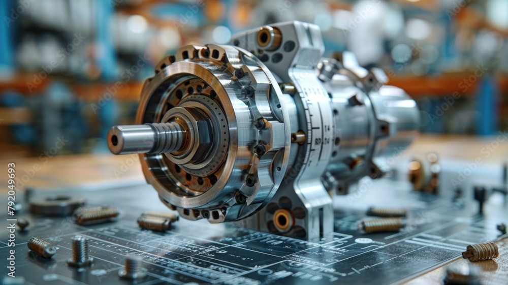 Precision machinery components on technical drawing - A meticulously ...