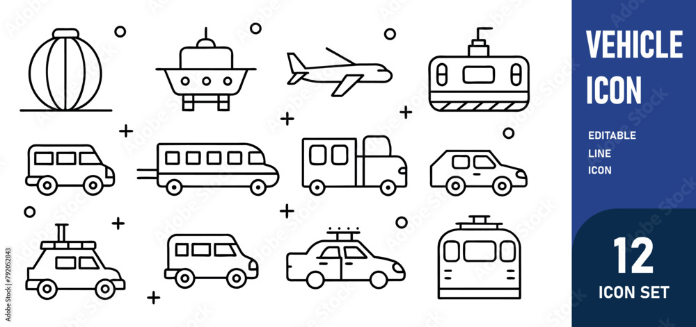 Vehicle Line Editable Icons set. Vector illustration in modern thin ...
