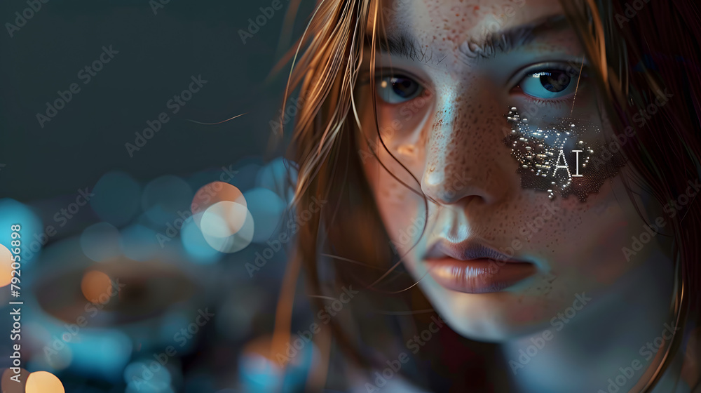 AI-powered image recognition technology, illustrating the creation of deep fake images and the ...