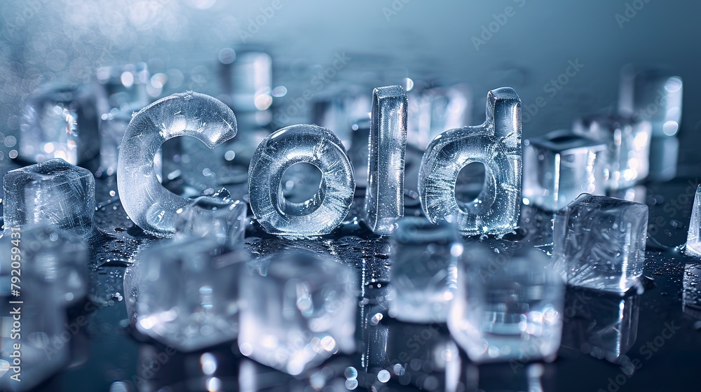 Illustrative design with the word "Cold" in ice cubes. Conceptual art ...