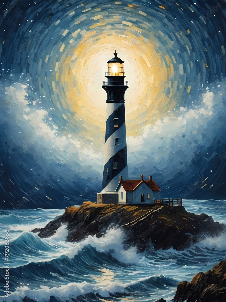 Generative AI illustration of lighthouse in the storm Stock ...