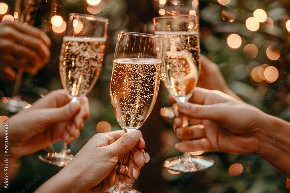 Champagne Sparkling wine Prosecco is poured into Glasses afterward and ...