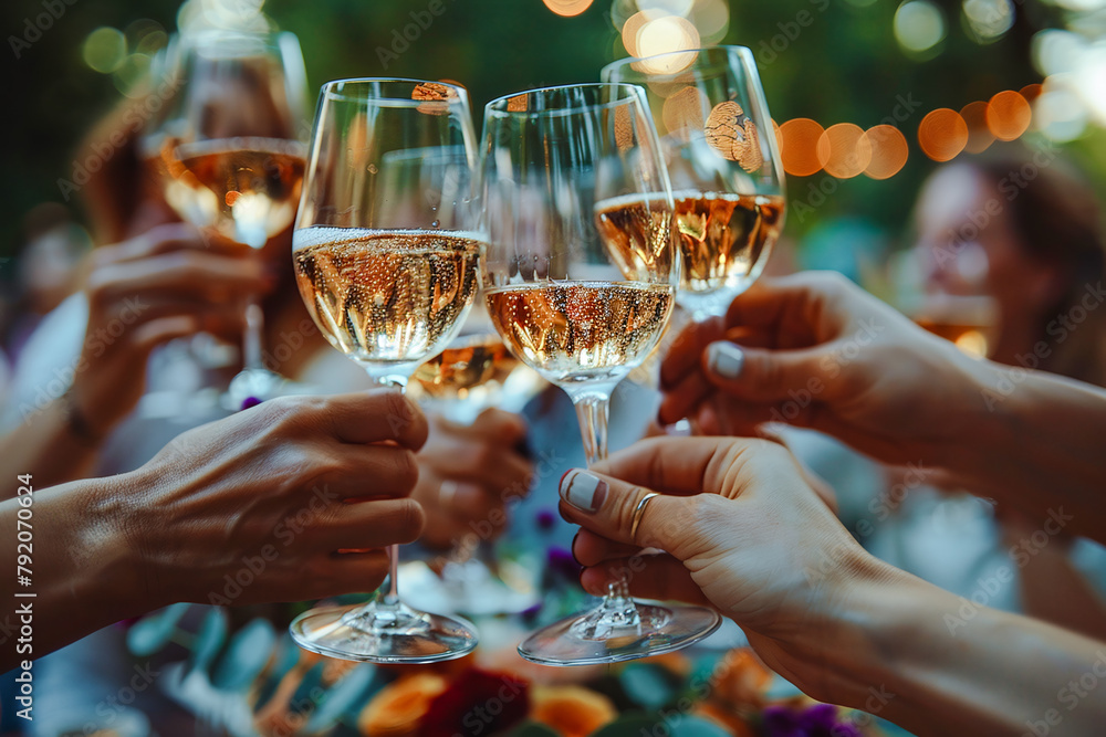 Champagne Sparkling wine Prosecco is poured into Glasses afterward and ...