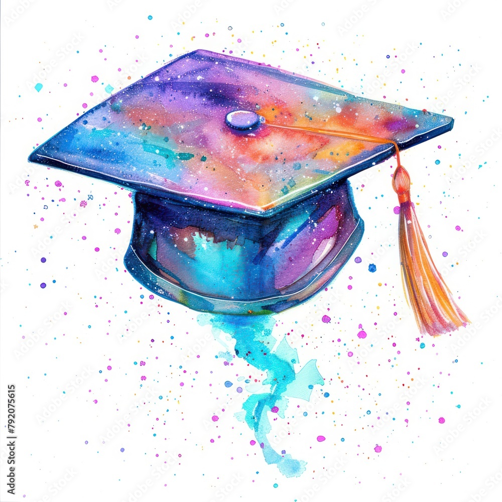 A vivid and imaginative watercolor painting of a graduation cap ...
