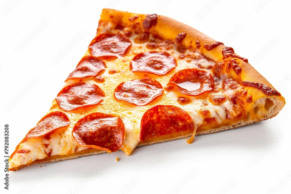 Slice of pepperoni pizza in hand isolated on white, pizza slice closeup ...