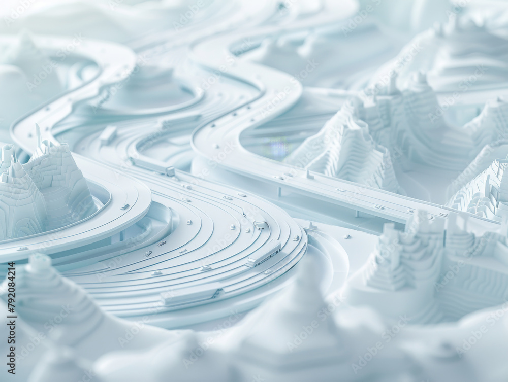 A detailed 3D illustration of a complex highway interchange system with ...