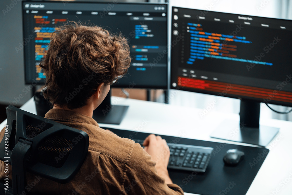 Foto Stock IT developer working online software development on pc ...